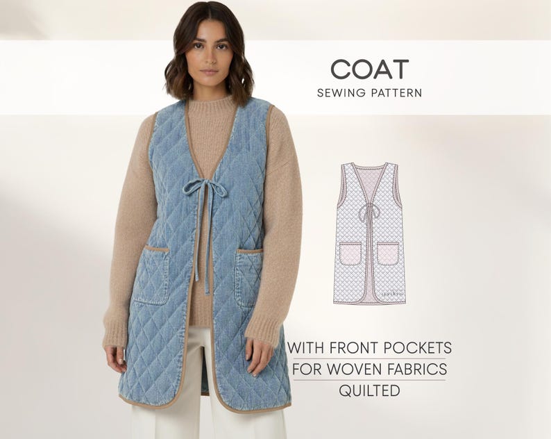 Quilted Coat Sewing Pattern for Women: Women's Sleeveless Jacket ...
