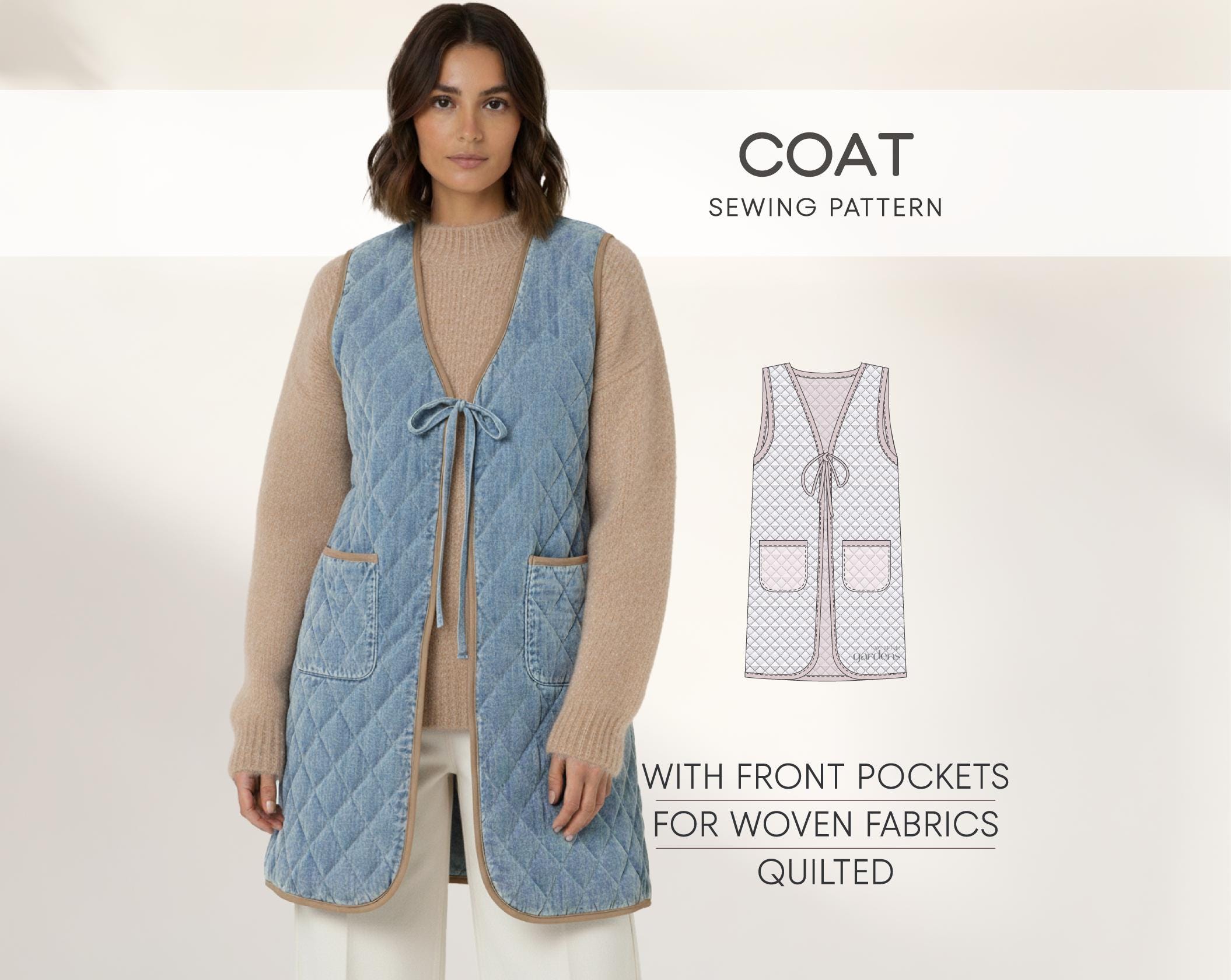 Quilted Coat Sewing Pattern for Women: Women's Sleeveless Jacket ...