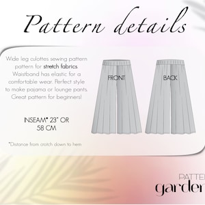 Culottes Sewing Pattern, Wide Leg Pants Pattern, XS - 4XL, Plus Size ...