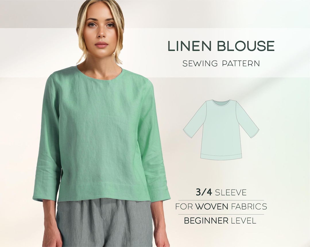 Linen Blouse Pattern, Women's Top Sewing Pattern for Woven Fabrics ...