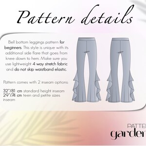 Flared Pants Pattern for Beginners in 8 Sizes XS 4XL, Bell Bottom Leggings Sewing Pattern for ...