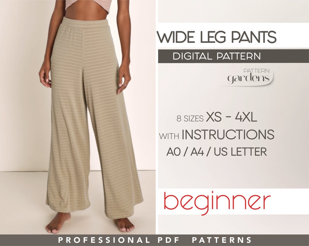 Wide Leg Pants Sewing Pattern, Pajama Pants Pattern, XS - 4XL, Plus ...