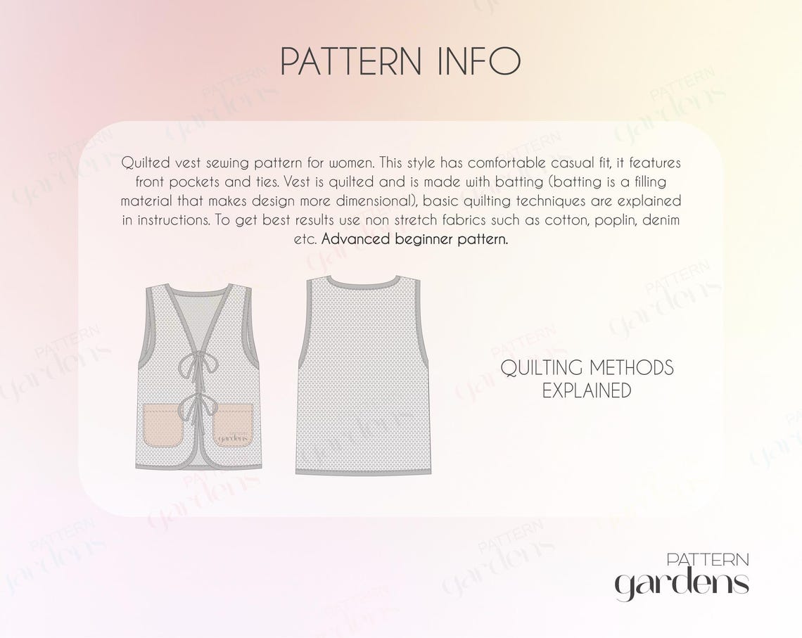 Quilted Vest Sewing Pattern for Women, Vintage Vest Pattern, Patchwork ...