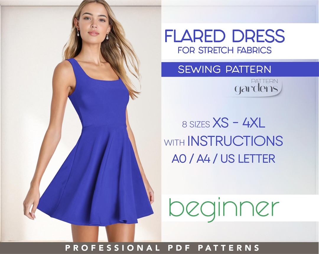 Flared Dress Pattern, Fit and Flare Dress Pattern Sewing Tutorial, Mini ...