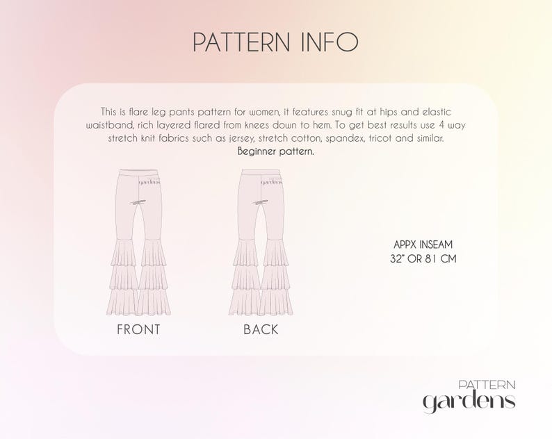 Flare Pants Sewing Pattern: Women's Ruffle Bell Bottoms (PDF Pattern ...