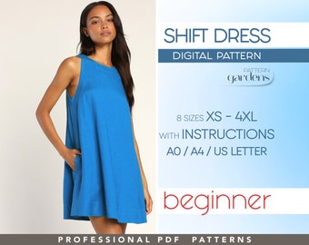 Shift Dress Sewing Pattern, A-line Dress Pattern, Summer Cotton Dress ...