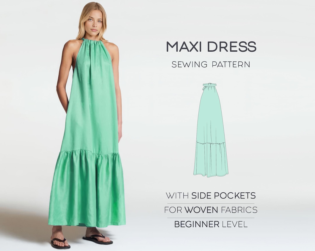 Flared Dress Pattern, Long Dress Sewing Pattern, Dress With Pockets ...