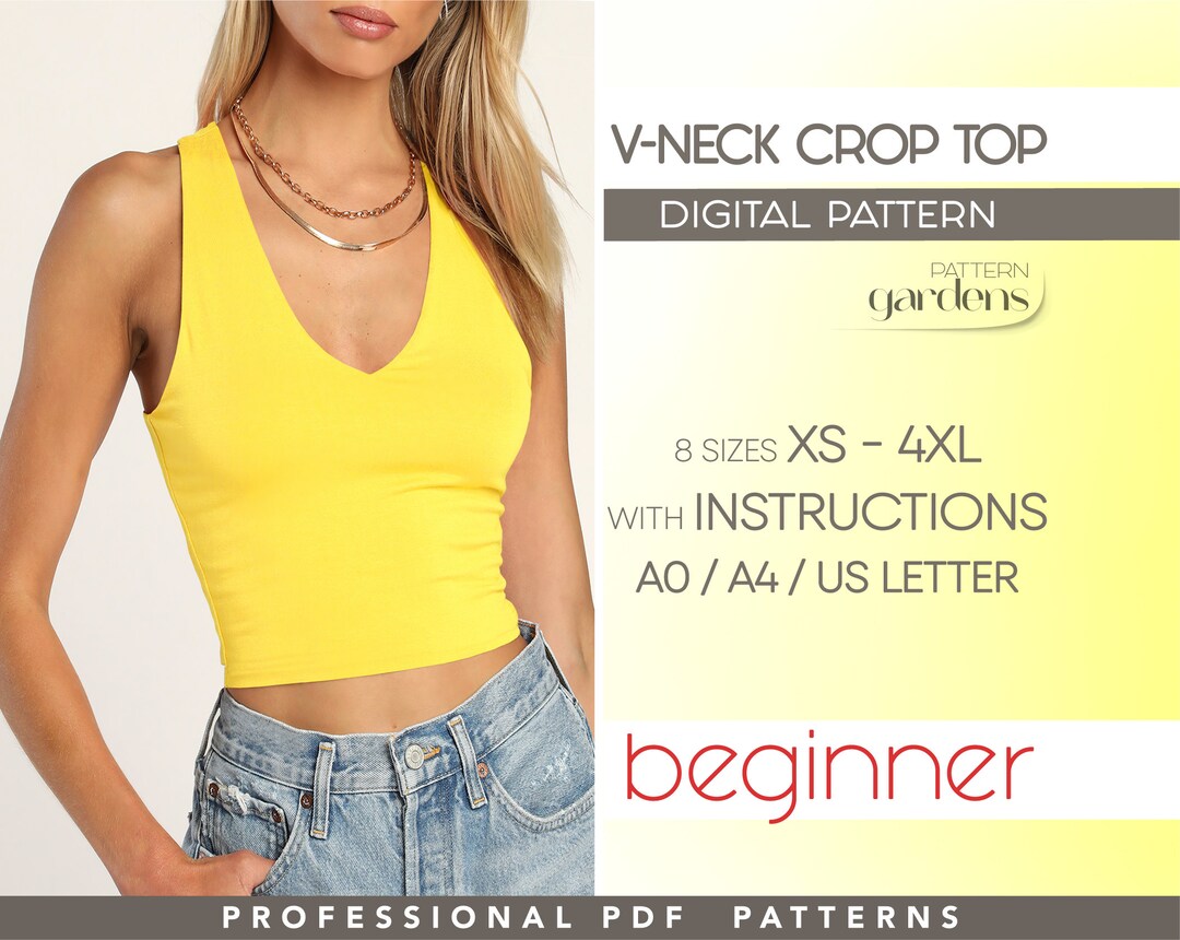 V-neck Top Pattern, Crop Top Beginner Sewing Pattern Plus Size Top PDF ...