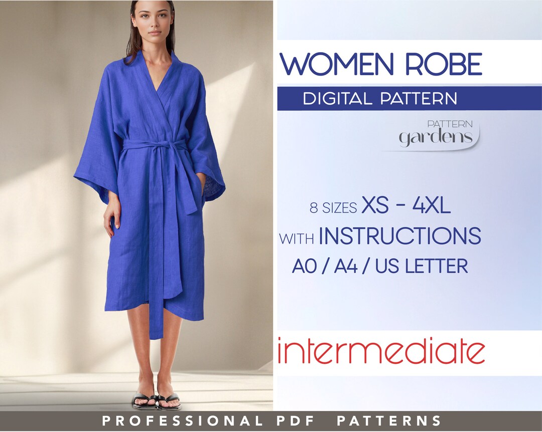 Women Robe Sewing Pattern Beginner Kimono Pattern, Bathrobe Sewing ...