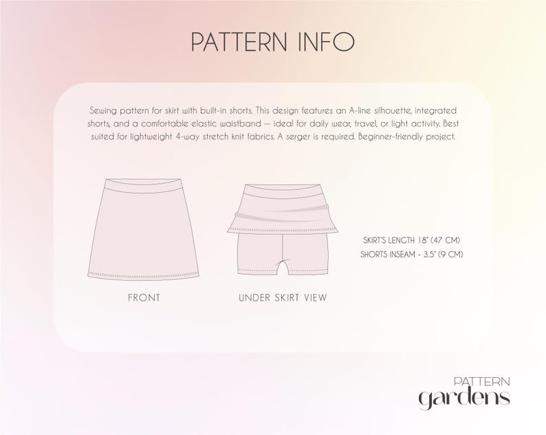 Skort Pattern, Skirt With Shorts Sewing Pattern, Gym Skirt Pattern ...