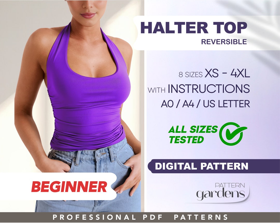 Halter Top PDF Pattern, Cropped Top Beginner Sewing Pattern XS 4XL ...
