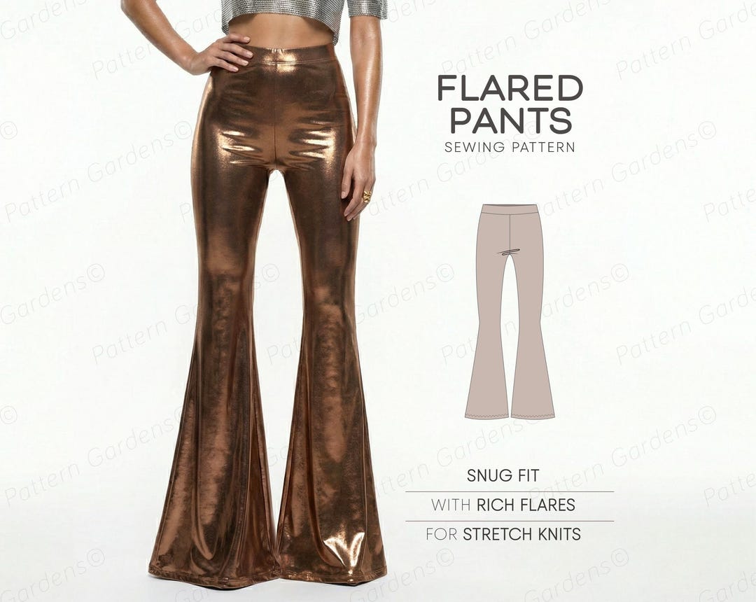 Flare Pants Sewing Pattern, Bell Bottom Pants Patterns, Flared Stretch ...