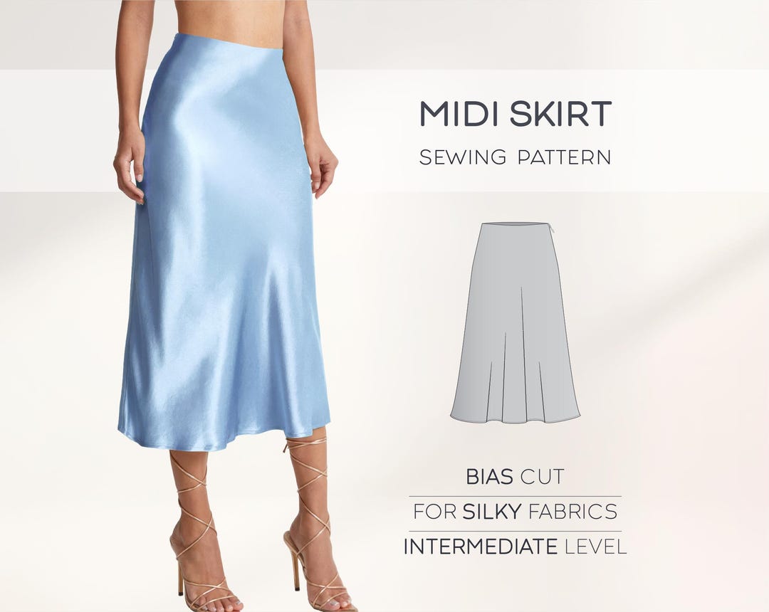 Satin Skirt Pattern, Midi Skirt Sewing Pattern, Bias Cut Skirt Pattern ...