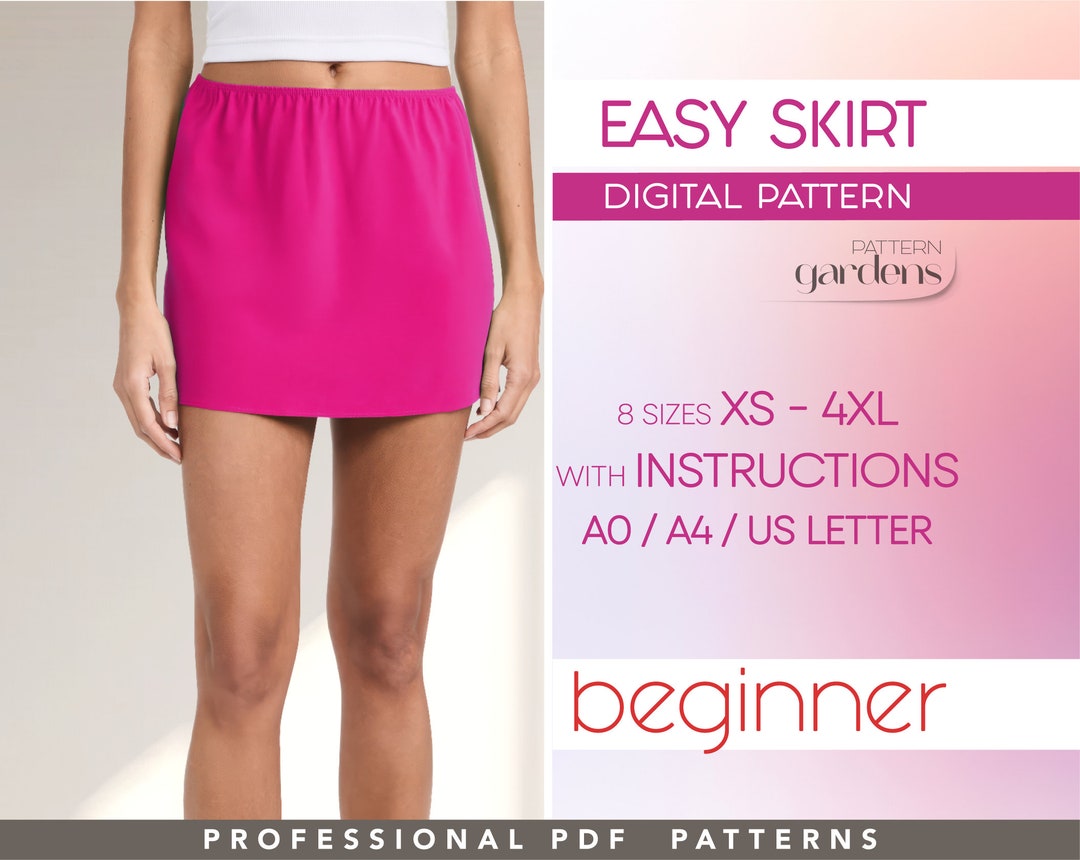 Skirt Beginner Sewing Pattern, Easy Skirt Pattern, Short Skirt Pattern ...