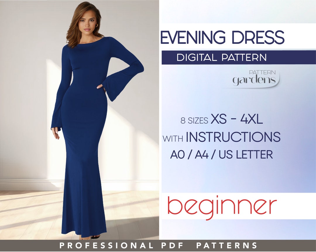 Evening Dress Pattern, Long Dress Sewing Pattern XS 4XL, Formal Dress ...