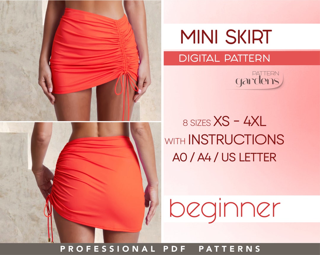Mini Skirt Sewing Pattern for Beginner XS - 4XL, Stretch Short Skirt ...