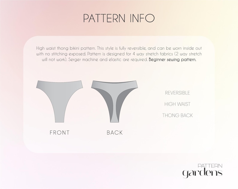 Thong Pattern, Bikini Sewing Pattern, High Waisted Thong Pattern ...