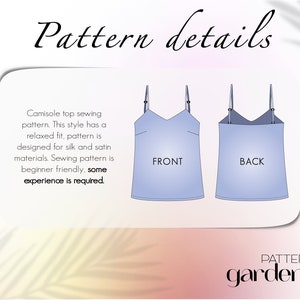 Satin Top Pattern, Camisole Top Pattern, Beginner Top Sewing Pattern ...