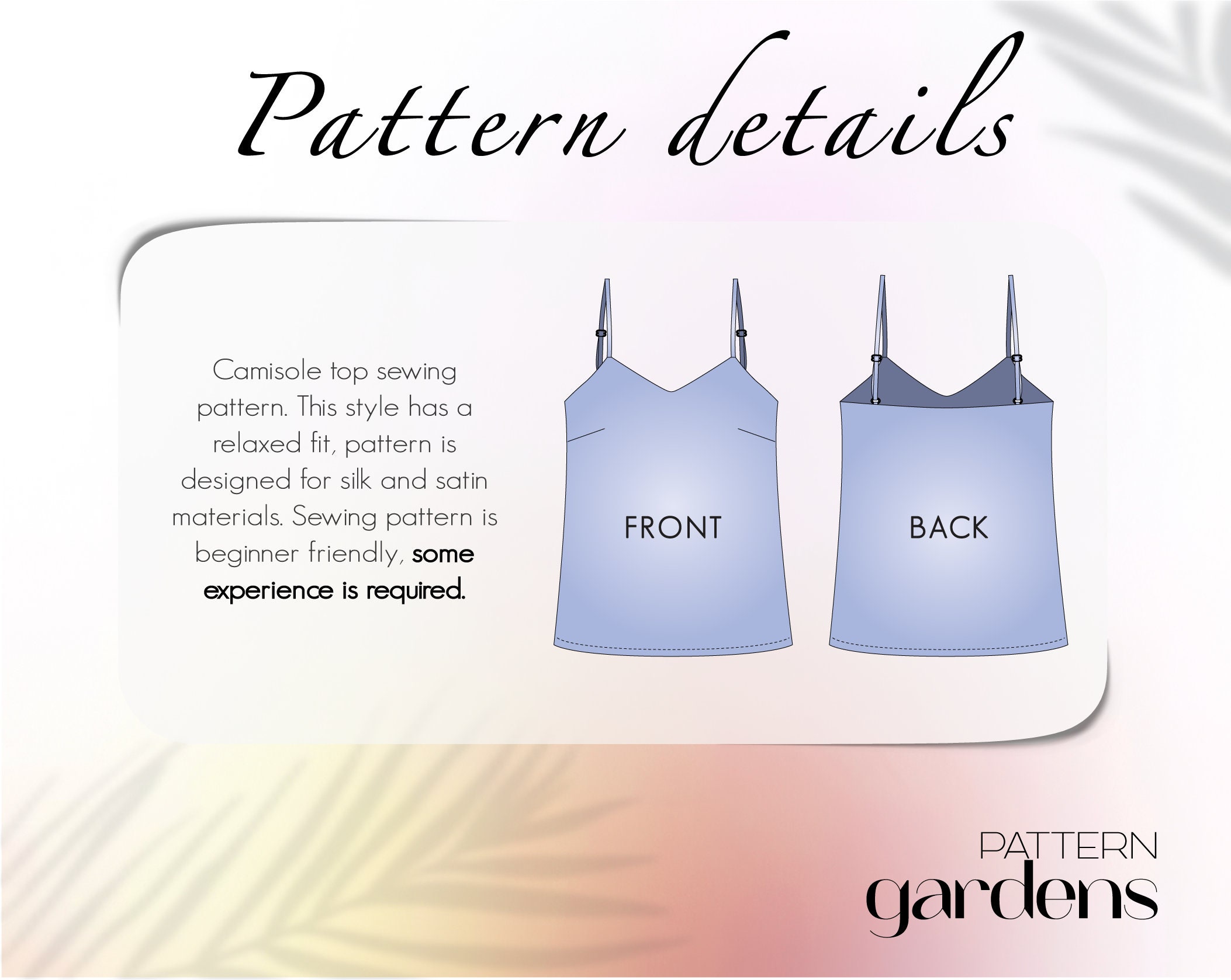 Satin Top Pattern, Camisole Top Pattern, Beginner Top Sewing Pattern ...