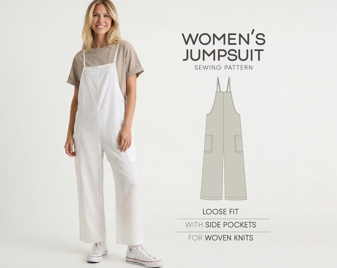 Jumpsuit Pattern for Women, Overalls Sewing Pattern, Adult Dungarees ...