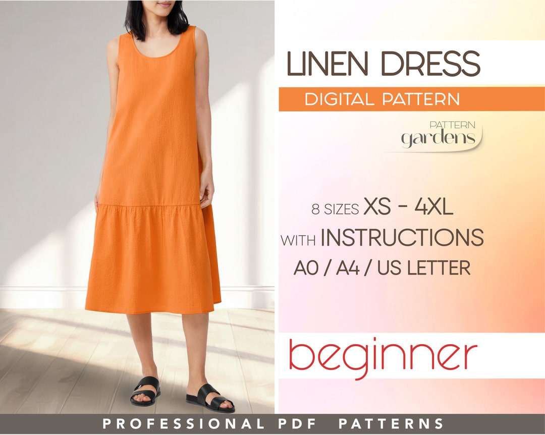 Linen Dress Sewing Pattern, Simple Dress With Pocket Pattern, Summer ...