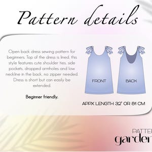 Open Back Dress Pattern Beginner Level, Short Mini Dress Sewing Pattern ...
