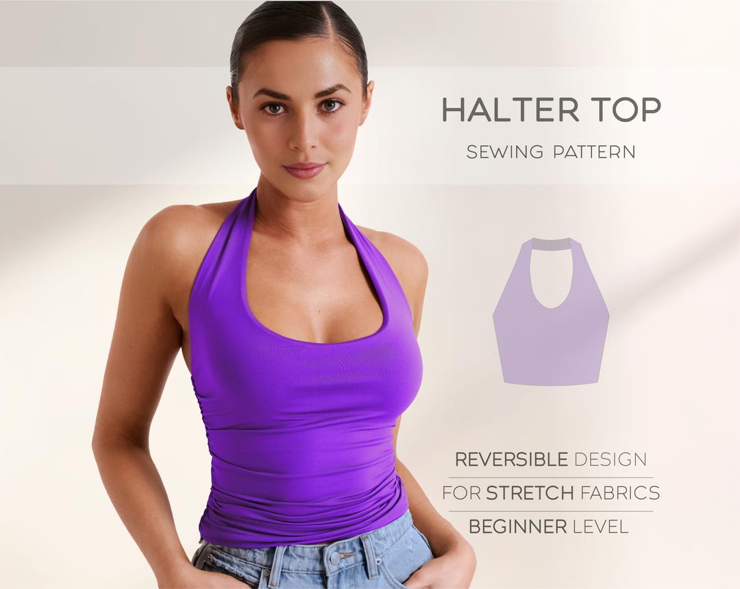 Halter Top PDF Pattern, Cropped Top Beginner Sewing Pattern XS - 4XL ...