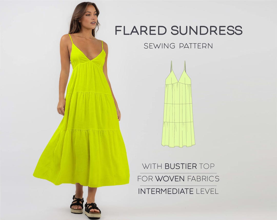Long Flared Dress Pattern, Sundress Sewing Pattern, Maxi Dress Beginner ...