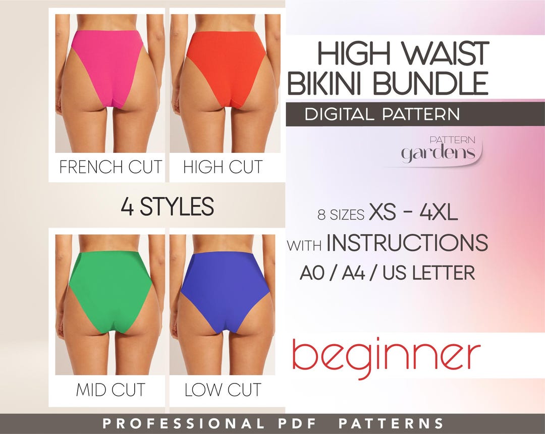 Bikini Pattern for Beginners, High Waist Bikini Sewing Pattern ...