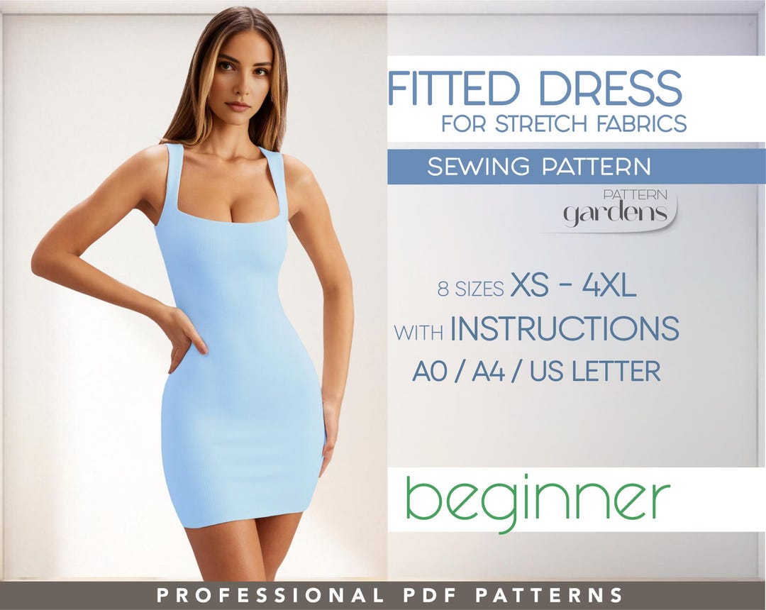 Fitted Dress Pattern, Stretch Dress Sewing Pattern Mini Dress Beginner ...