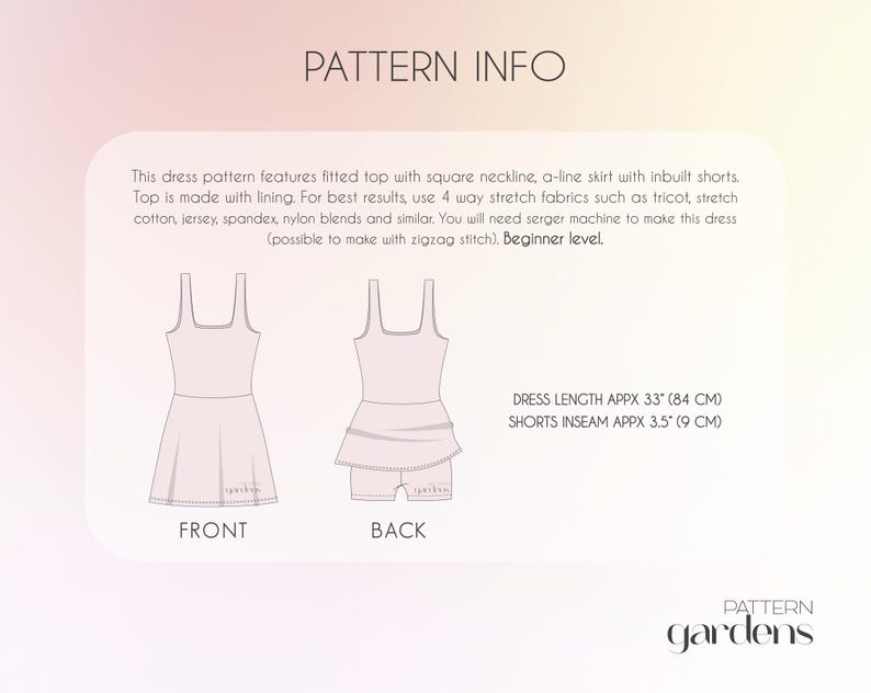 Tennis Dress Sewing Pattern Skort Dress Pattern, Stretch Dress Pattern ...
