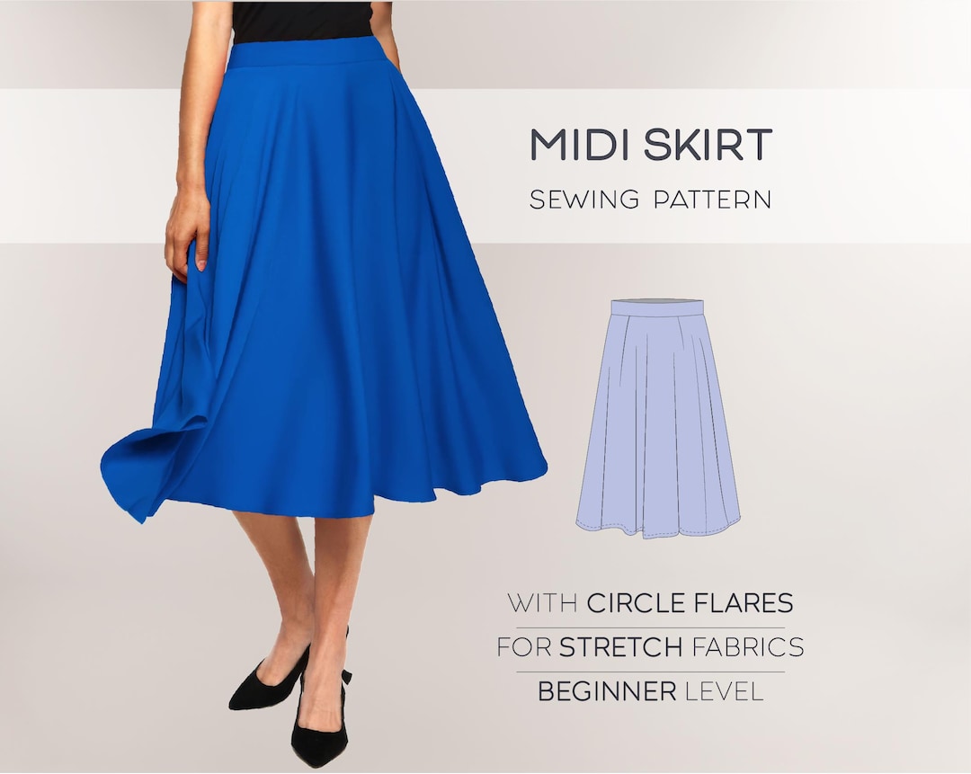Flared Skirt Pattern, Midi Skirt Sewing Pattern, Easy Skirt Pattern, Circle Skirt PDF Pattern ...