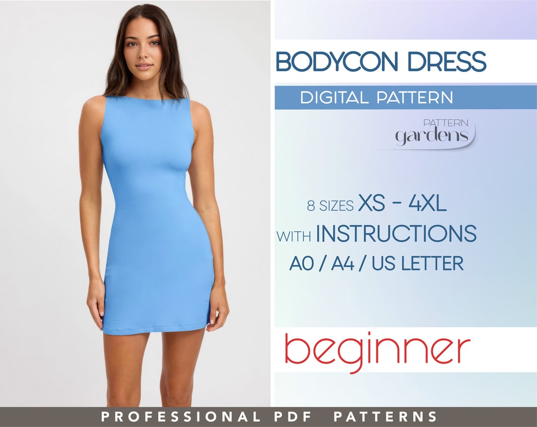 Simple Dress Pattern Bodycon Dress Sewing Pattern, PDF Beginner Dress ...