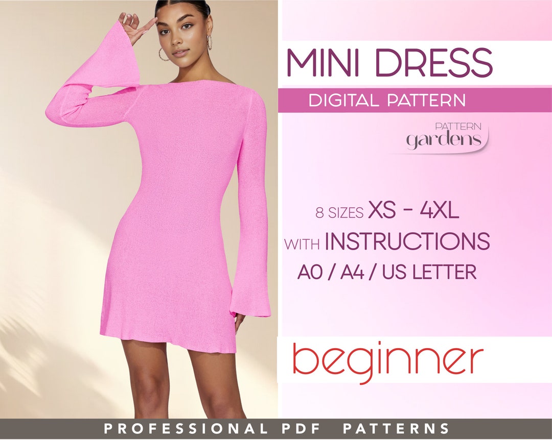 Mini Dress Pattern, Open Back Dress Sewing Pattern XS 4XL, Women Easy ...