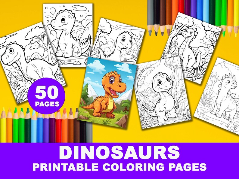 50 Dinosaur Coloring Pages for Kids Toddlers Preschoolers Printable ...