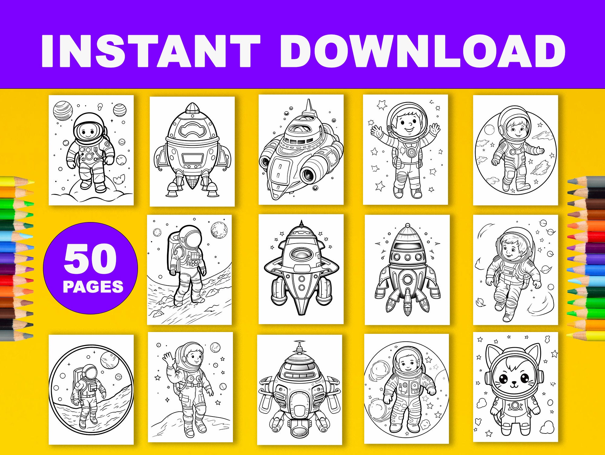 50 Space Astronauts Coloring Pages for Kids Toddlers Preschoolers ...