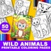 50 Wild Animals Coloring Pages for Kids Toddlers Preschoolers Printable ...