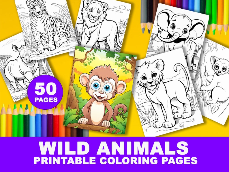50 Wild Animals Coloring Pages for Kids Toddlers Preschoolers Printable ...