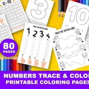 Numbers Trace and Color Workbook Kids Toddlers Preschoolers Printable ...