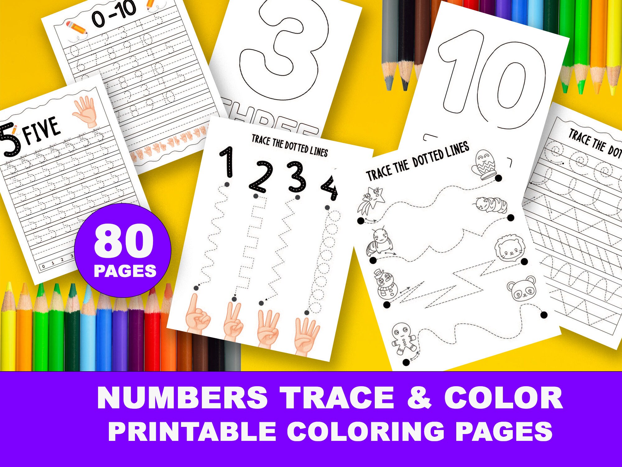 Numbers Trace and Color Workbook Kids Toddlers Preschoolers Printable ...