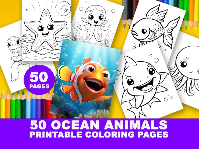 50 Ocean Animals Coloring Pages for Kids Toddlers Preschoolers ...