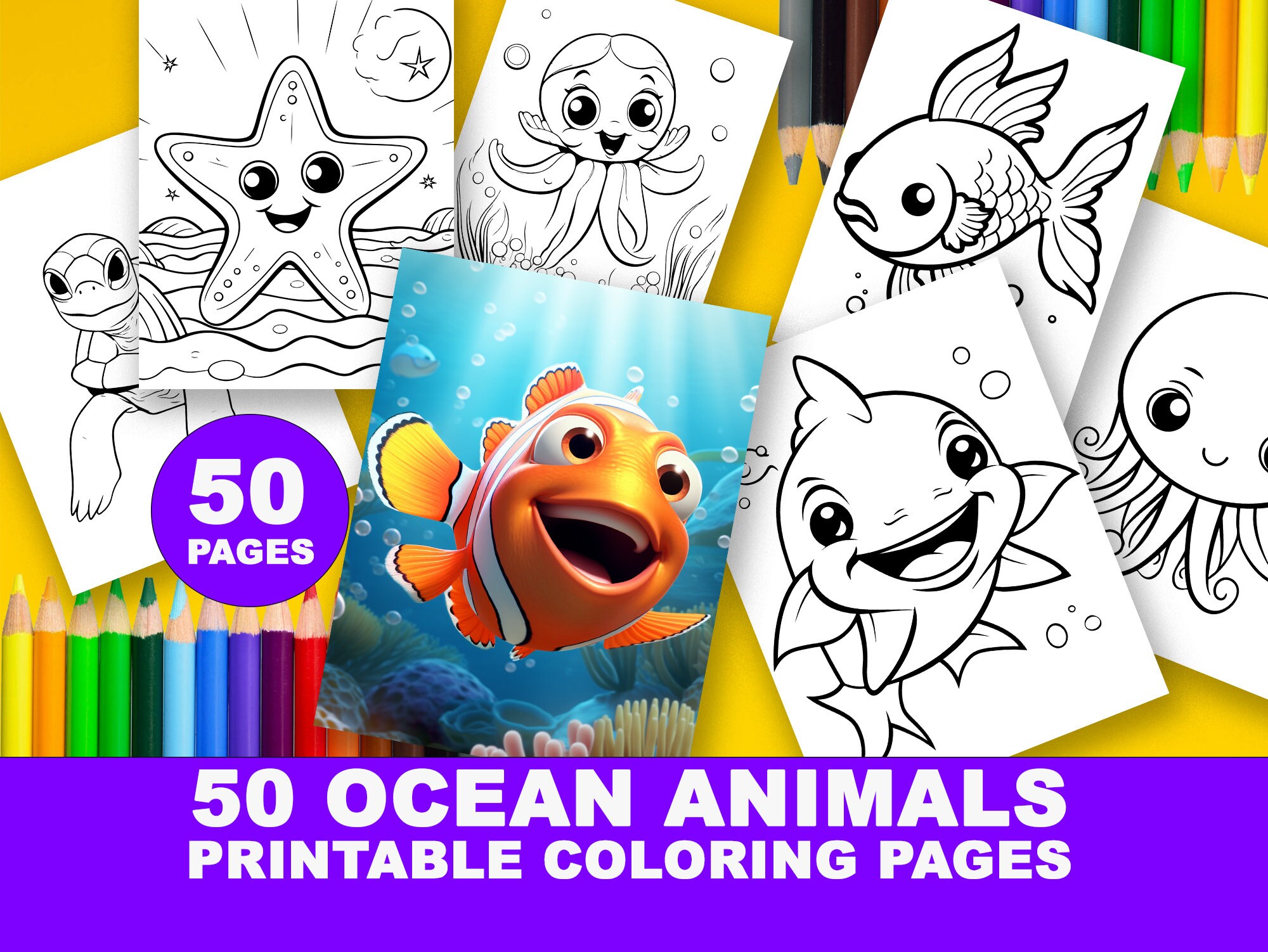 50 Ocean Animals Coloring Pages for Kids Toddlers Preschoolers ...