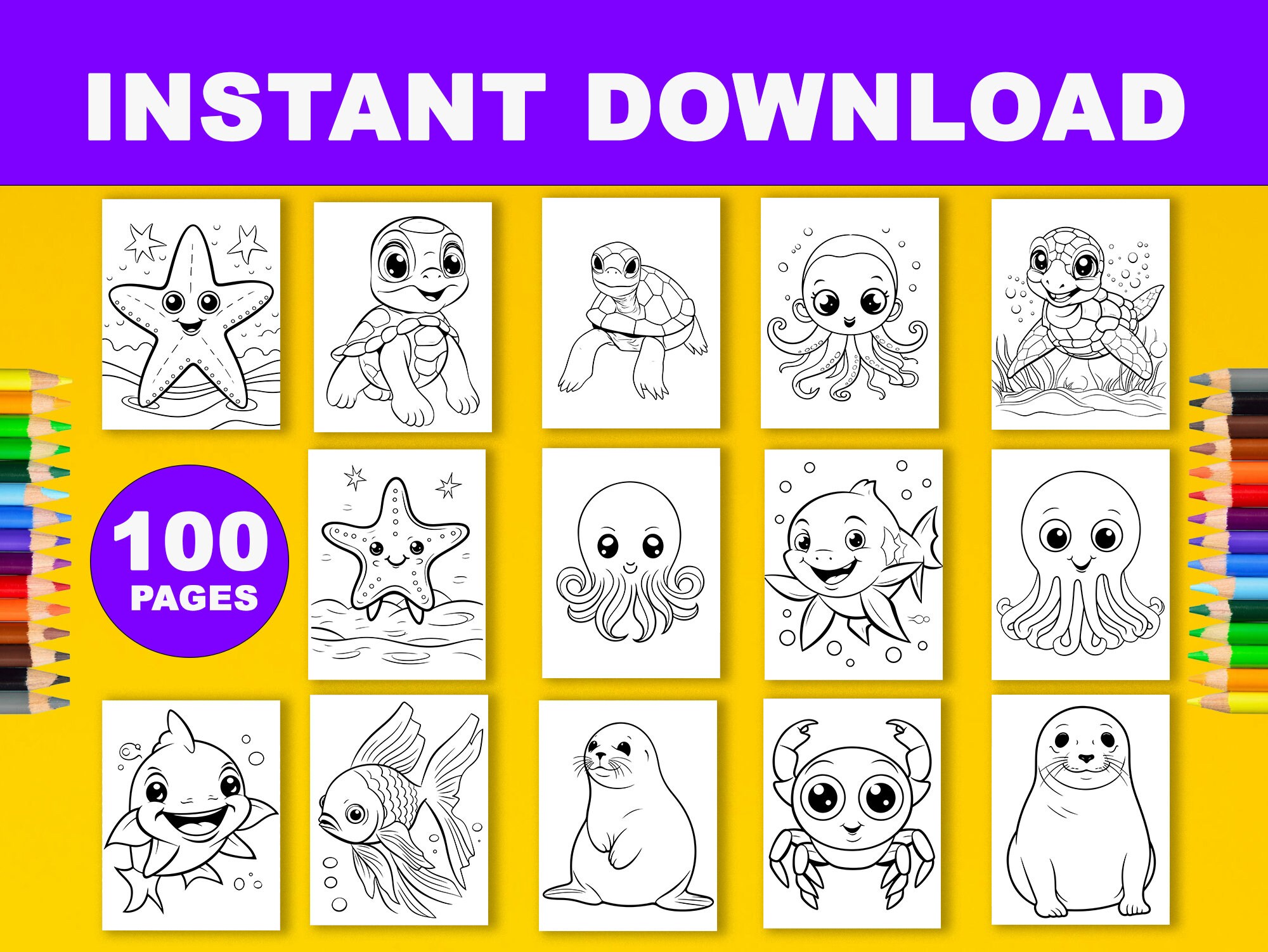 50 Ocean Animals Coloring Pages for Kids Toddlers Preschoolers ...