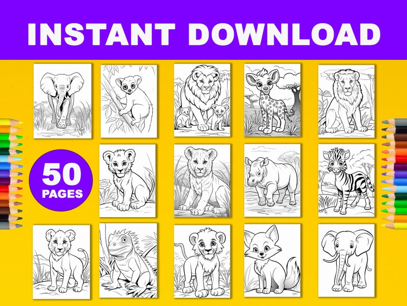 50 Wild Animals Coloring Pages for Kids Toddlers Preschoolers Printable ...