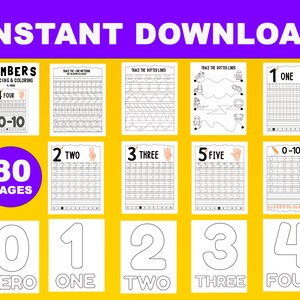 Numbers Trace and Color Workbook Kids Toddlers Preschoolers Printable ...