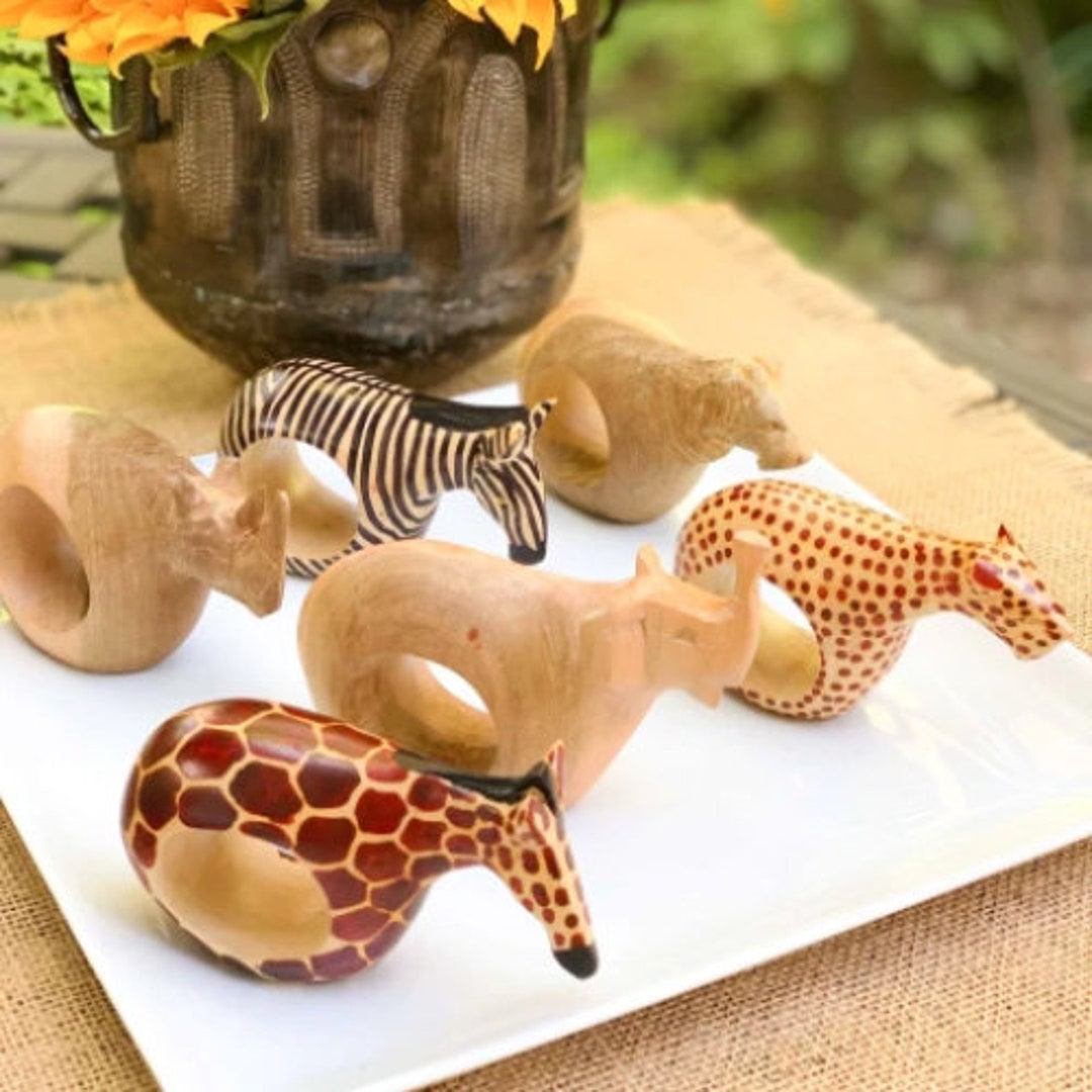 Set of Six Mahogany Wood Animal Napkin Rings Jedando Handicrafts - Etsy