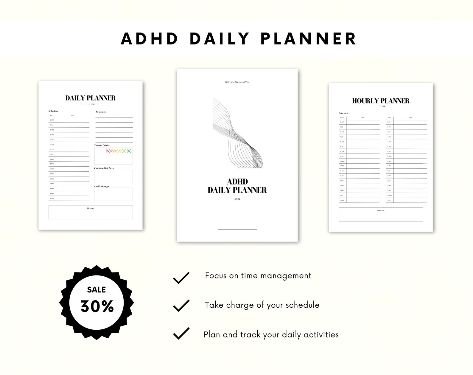 Daily Planner ADHD | ADHD Workbook | ADHD Daily Planner | Hourly ...