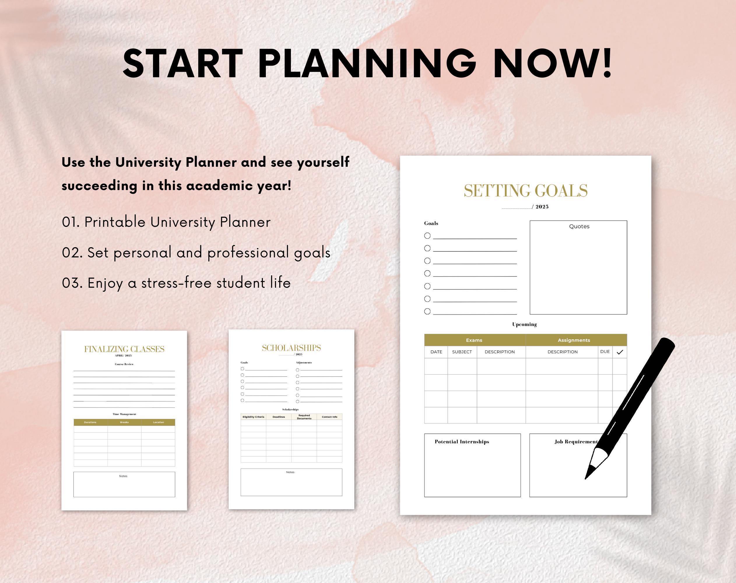 University Planner Printable Student Planner Printable Academic Planner ...