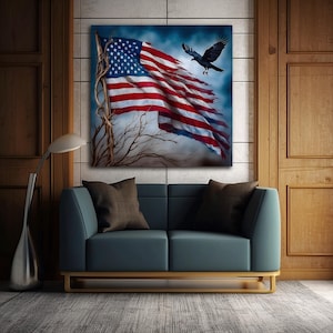American Flag Canvas Wall Art, Patriotic Wall Decor, Eagle Canvas Print ...
