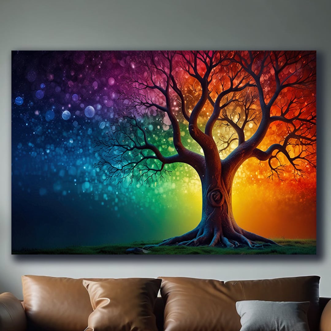 Rainbow Tree Canvas Art, Vibrant Nature Wall Art, Colorful Tree Canvas ...